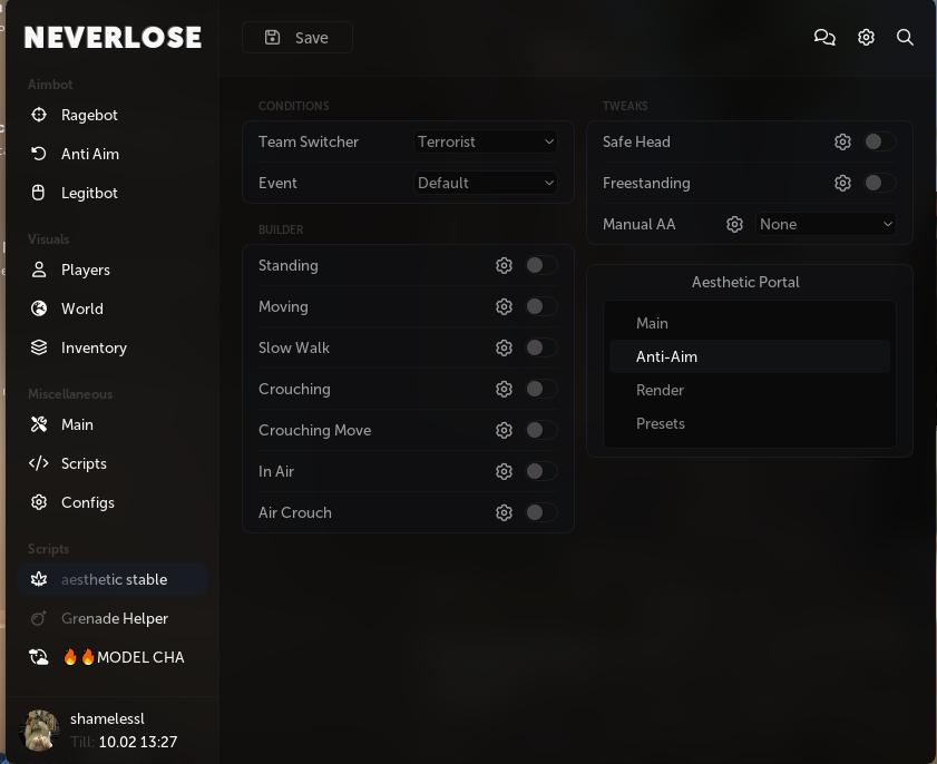 NeverLose.cc - Marketplace - Script "aesthetic.lua v2"