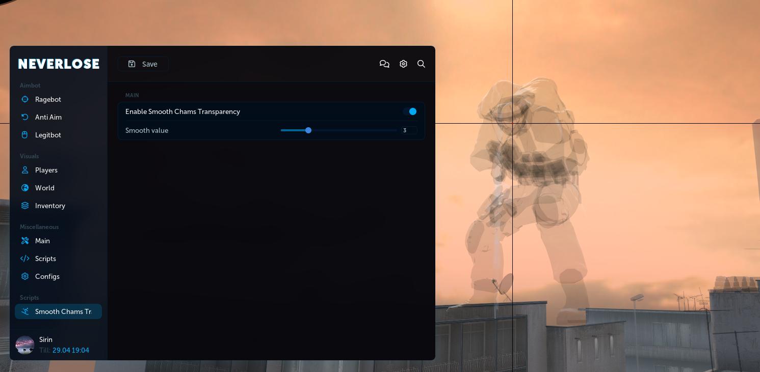 NeverLose.cc - Marketplace - Script "🔥GS 1:1 Smooth Chams Transparency"