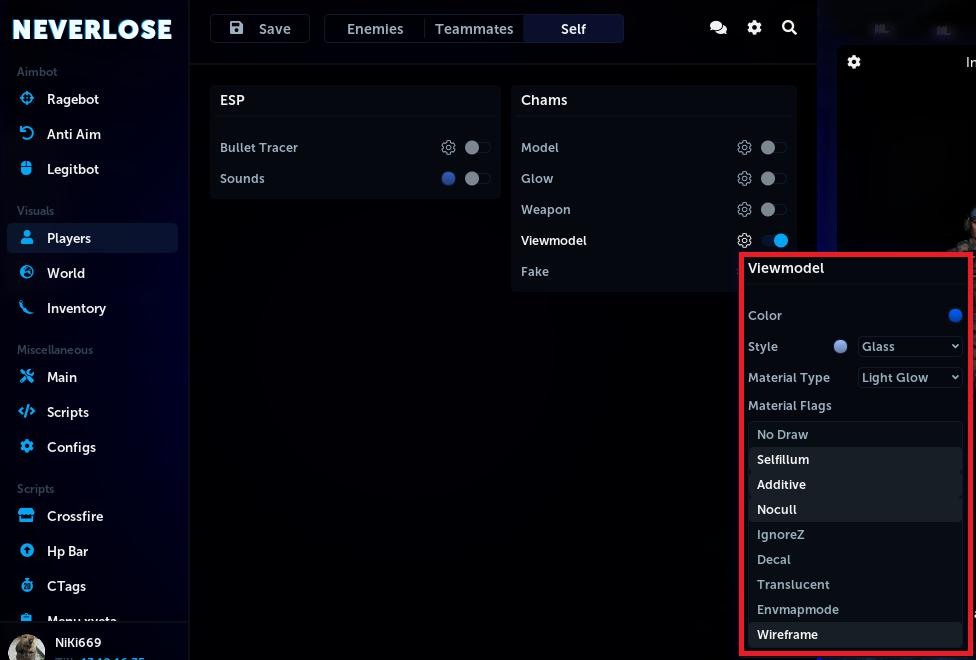 NeverLose.cc - Marketplace - Script "Customizable hands/weapon chams ...