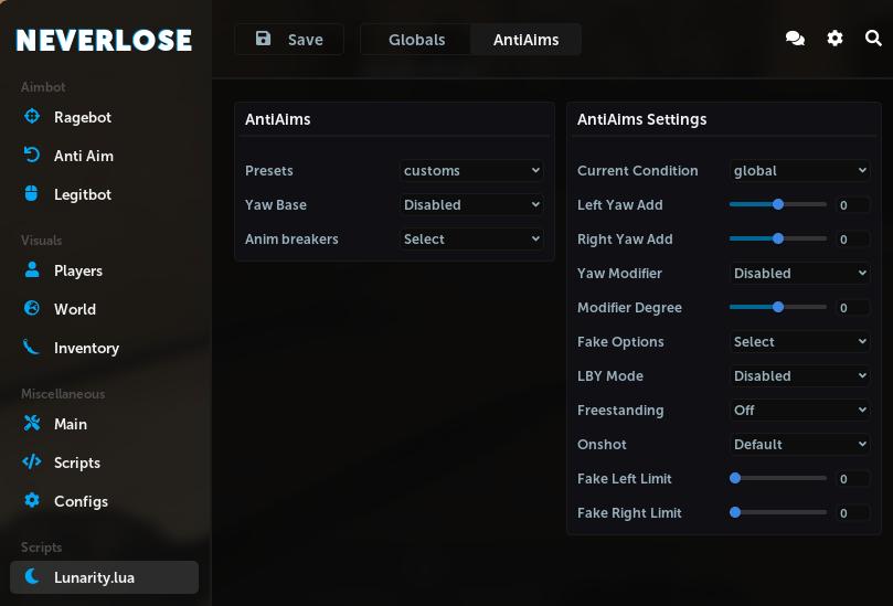 NeverLose.cc - Marketplace - Script "Lunanty.lua"