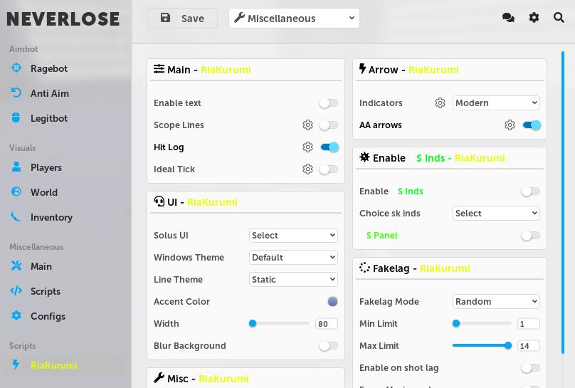 NeverLose.cc - Marketplace - Script "RiaKurumi.LUA version 1.0🏆"