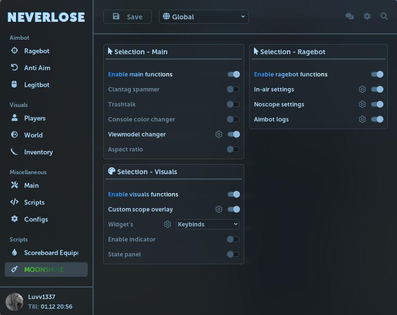 NeverLose.cc - Marketplace - Script "🎄moonshine.lua - beta | Anti-Aim ...