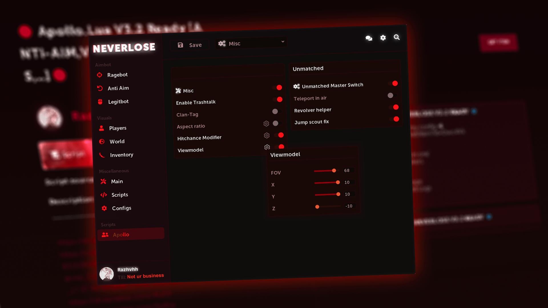 NeverLose.cc - Marketplace - Script "Apollo.lua Alpha Access 3.3 [🟢50% ...