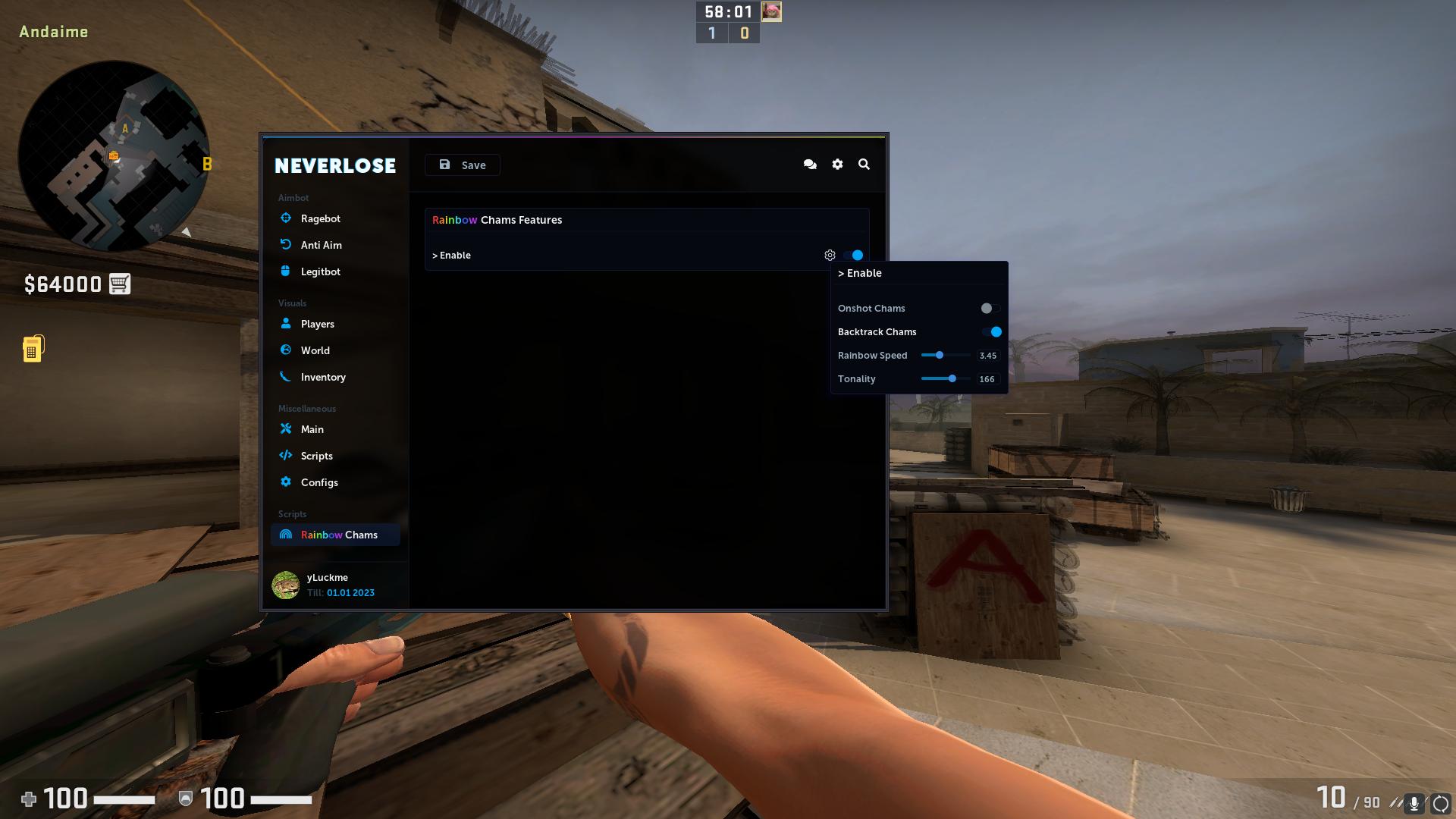 NeverLose.cc - Marketplace - Script "🌈Rainbow Enemy Chams"