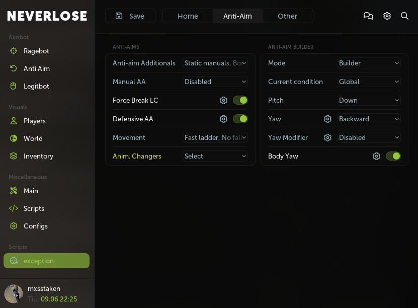 NeverLose.cc - Marketplace - Script "💎Exception.lua"
