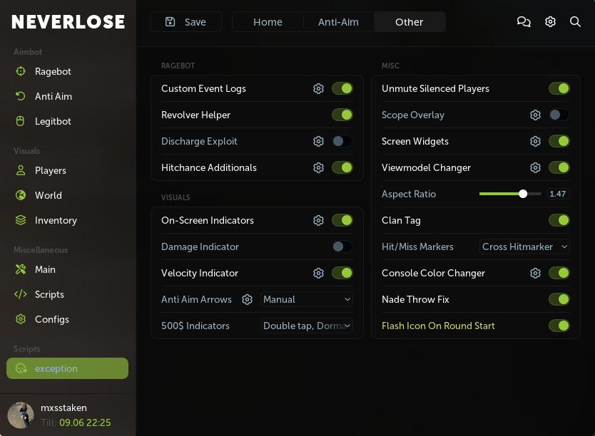 NeverLose.cc - Marketplace - Script "💎Exception.lua"