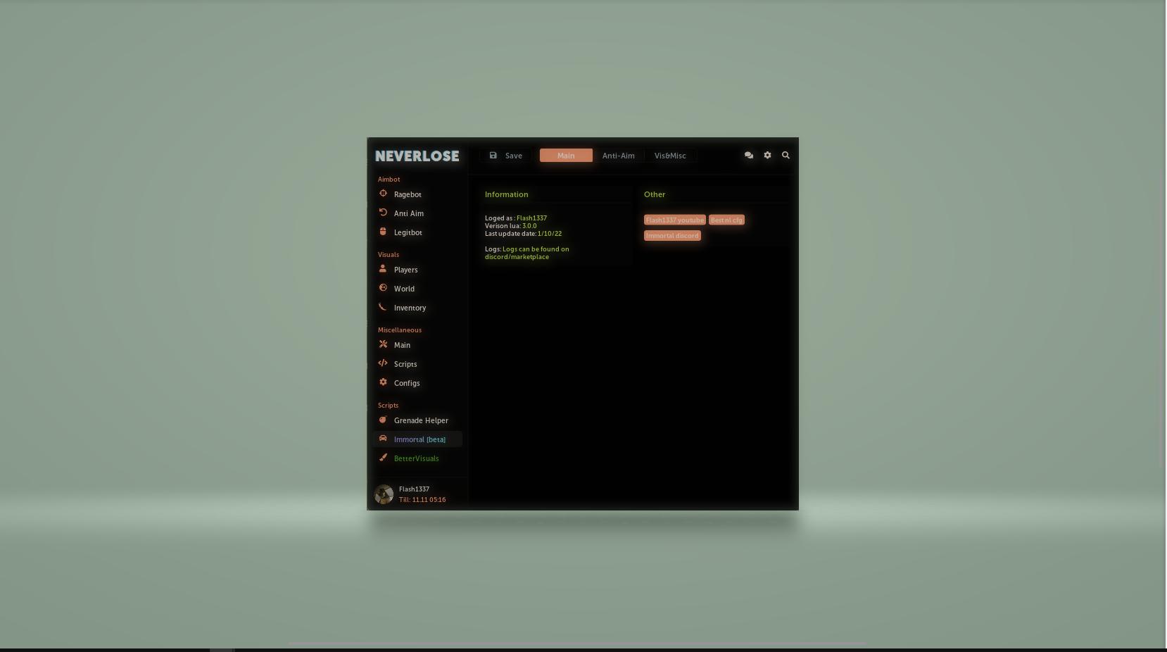 NeverLose.cc - Marketplace - Script "Anubis.Ws source"